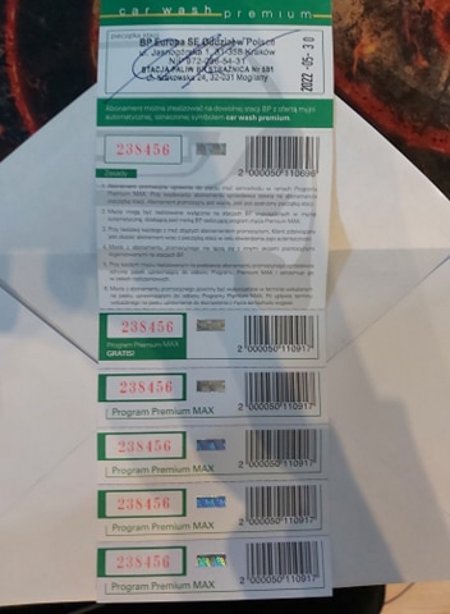 Karnet na myjnie BP PREMIUM MAX 5 myć!!! OKAZJA